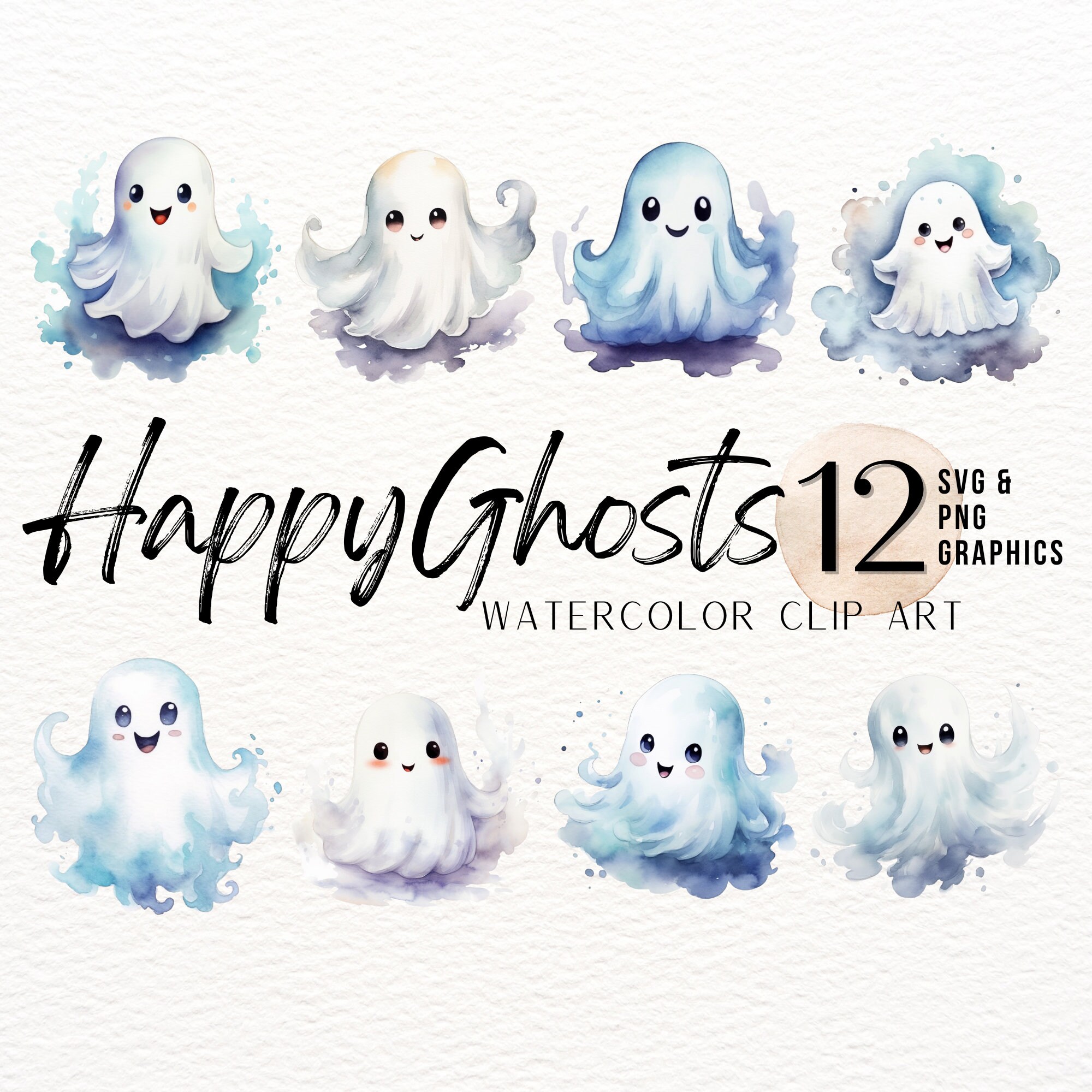 Ghost Watercolor Clipart Bundle Cute Ghost PNG Happy - Etsy