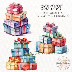 Piles of Gifts Watercolor Clipart Bundle | Presents PNG Graphic ...
