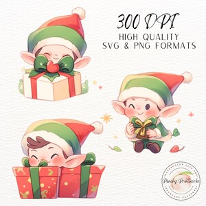 Happy Christmas Elf Watercolor Clipart | Holiday SVG | Winter PNG ...