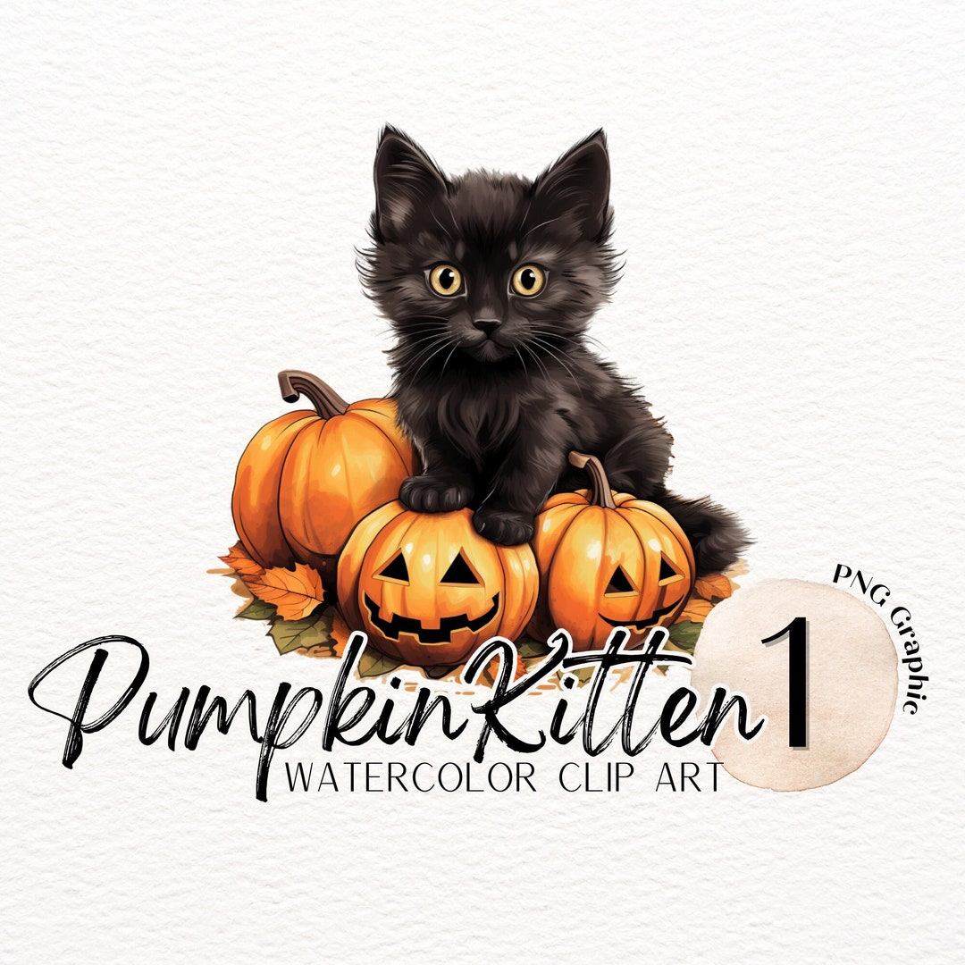 Halloween Kitten Watercolor Clipart | Fall PNG | Digital Download ...
