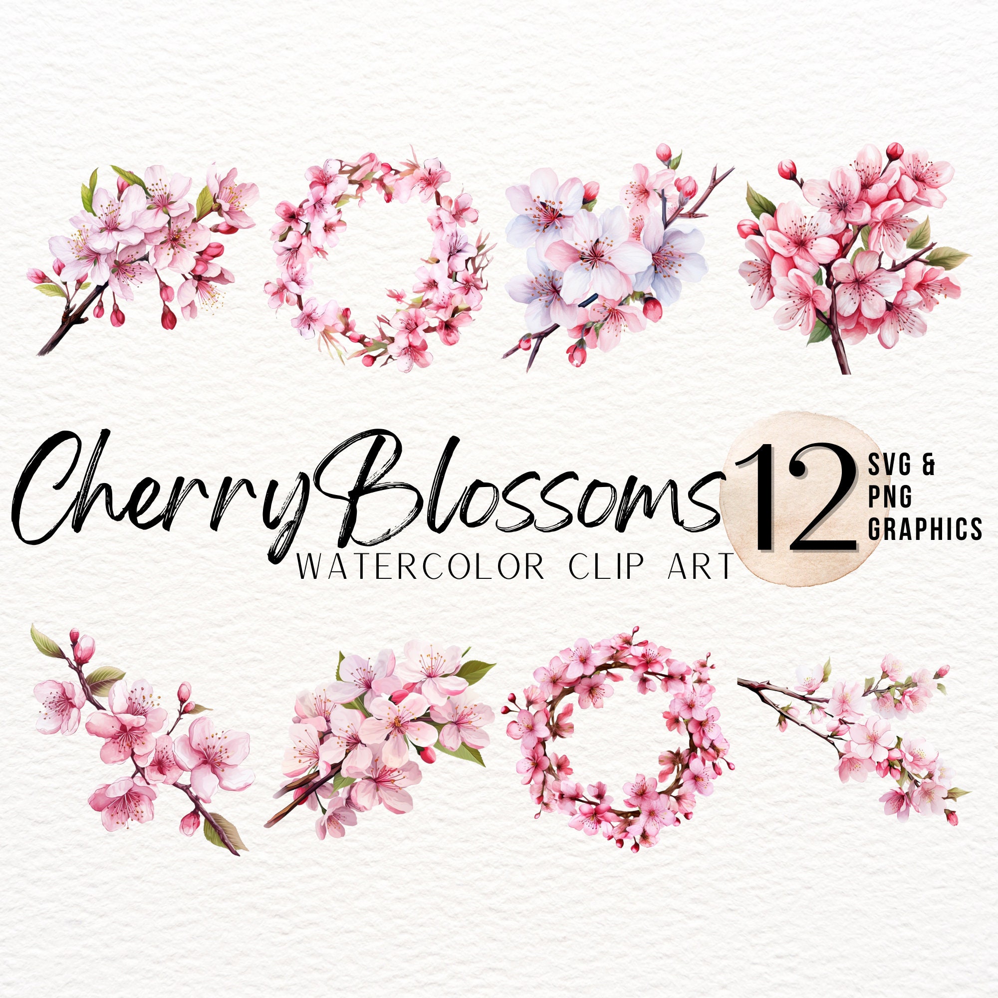 Japanese Cherry Blossom Watercolor Clipart Bundle Flower PNG - Etsy