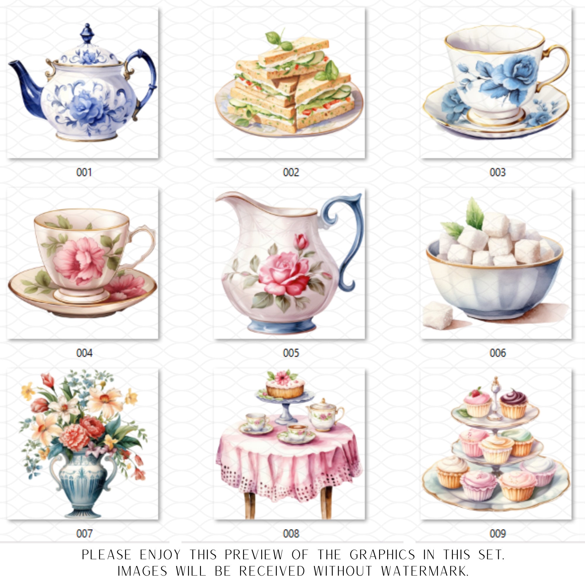 Tea Party Watercolor Clipart Bundle Floral PNG Graphic - Etsy
