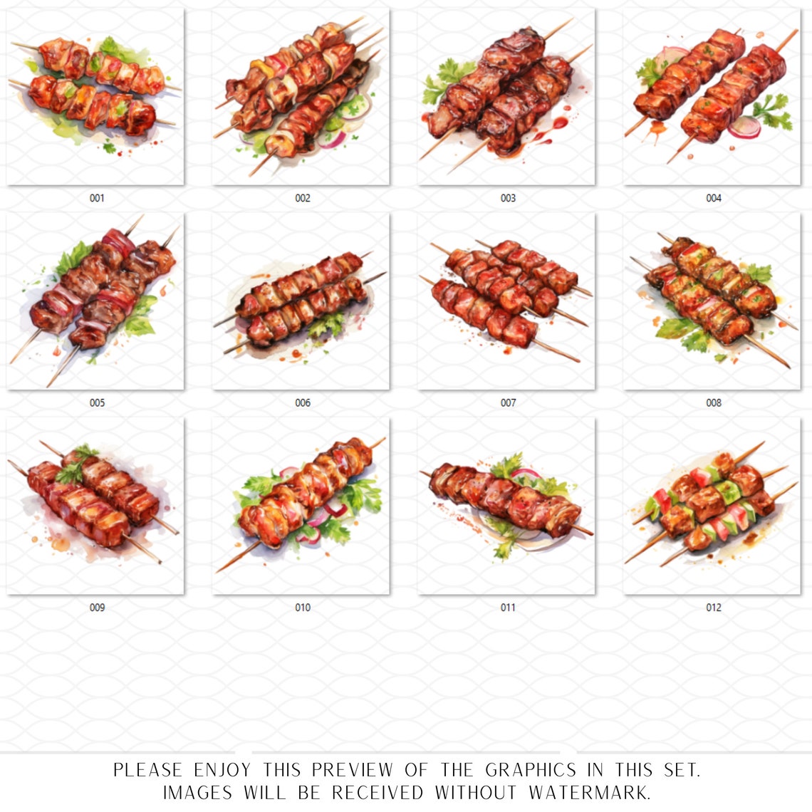 Kebab Watercolor Clipart | Meat Kabob SVG | Food PNG | Barbecue Graphic ...
