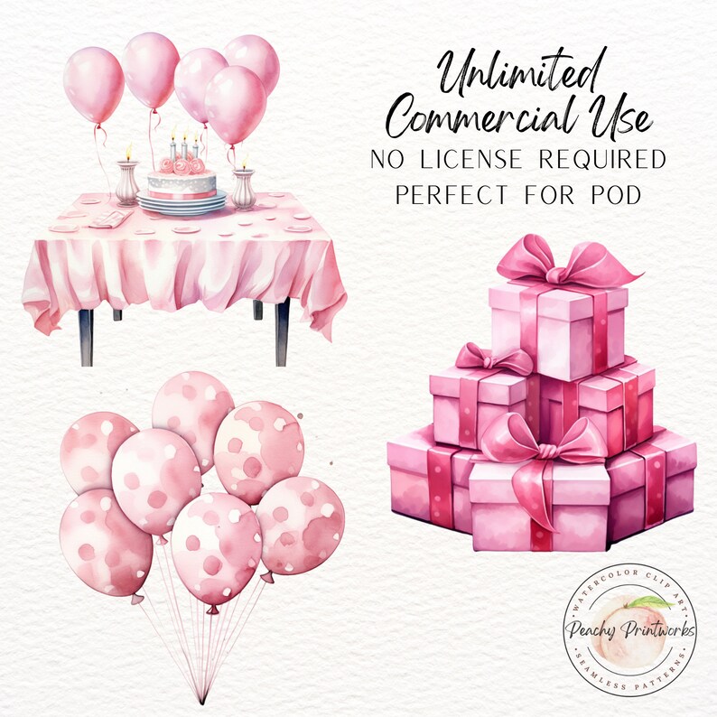 Pink Birthday Watercolor Clipart Bundle Pink Cake PNG - Etsy