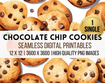 Chocolate Chip Cookies Printable Pattern, Seamless Design, Background ...