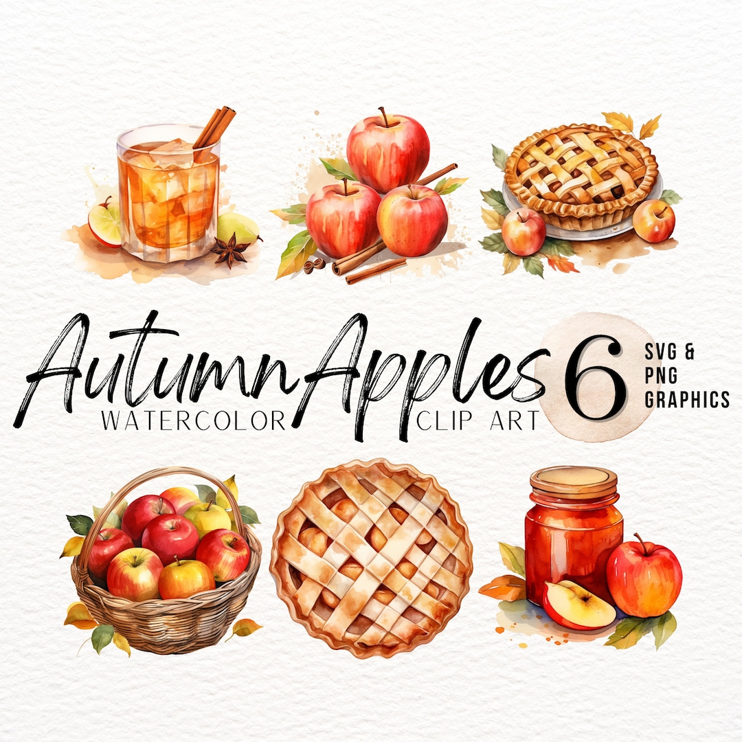 Fall Apple Watercolor Clipart Bundle | Autumn PNG | Apple Pie SVG ...