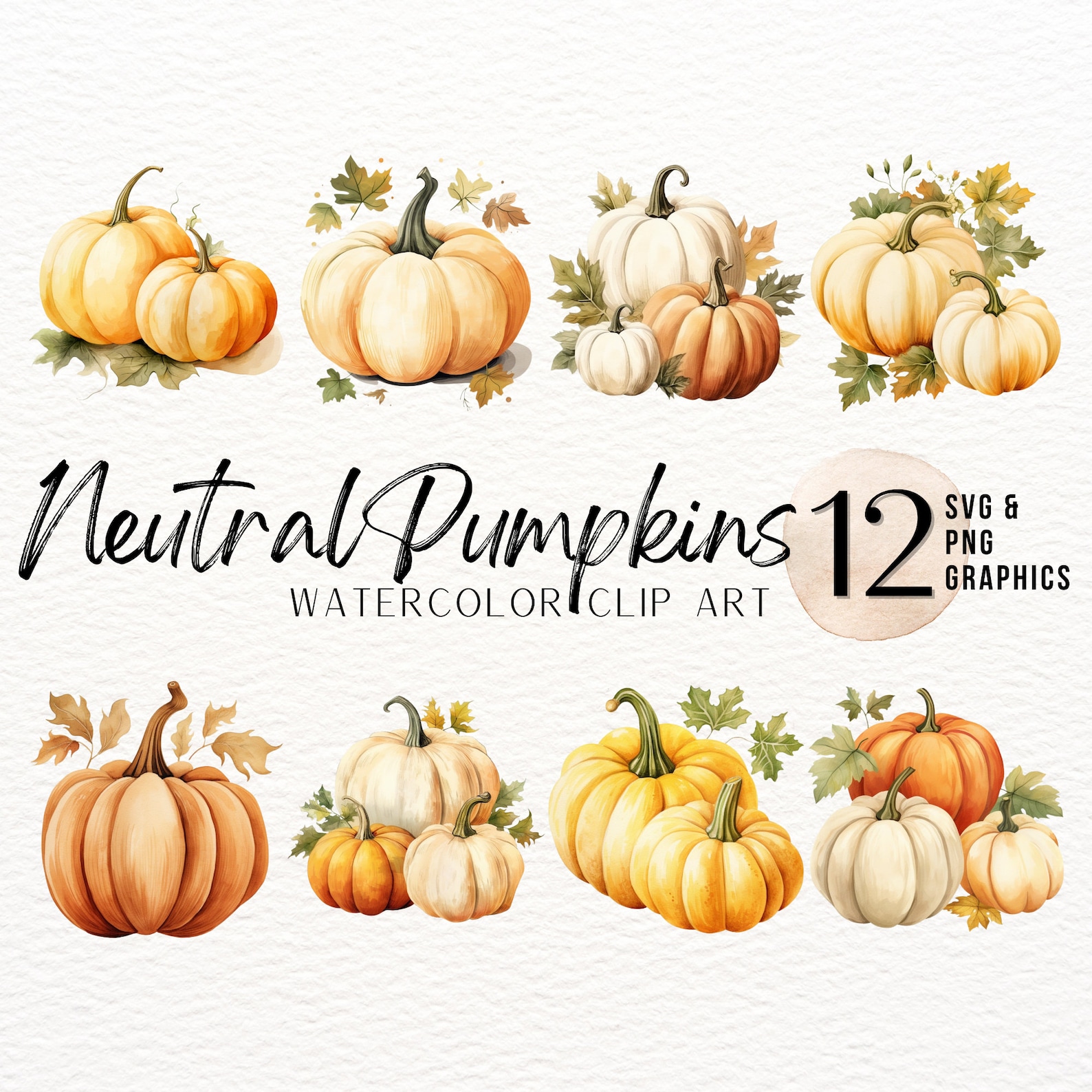 Neutral Fall Pumpkin Watercolor Clipart Bundle Cream Pumpkin - Etsy
