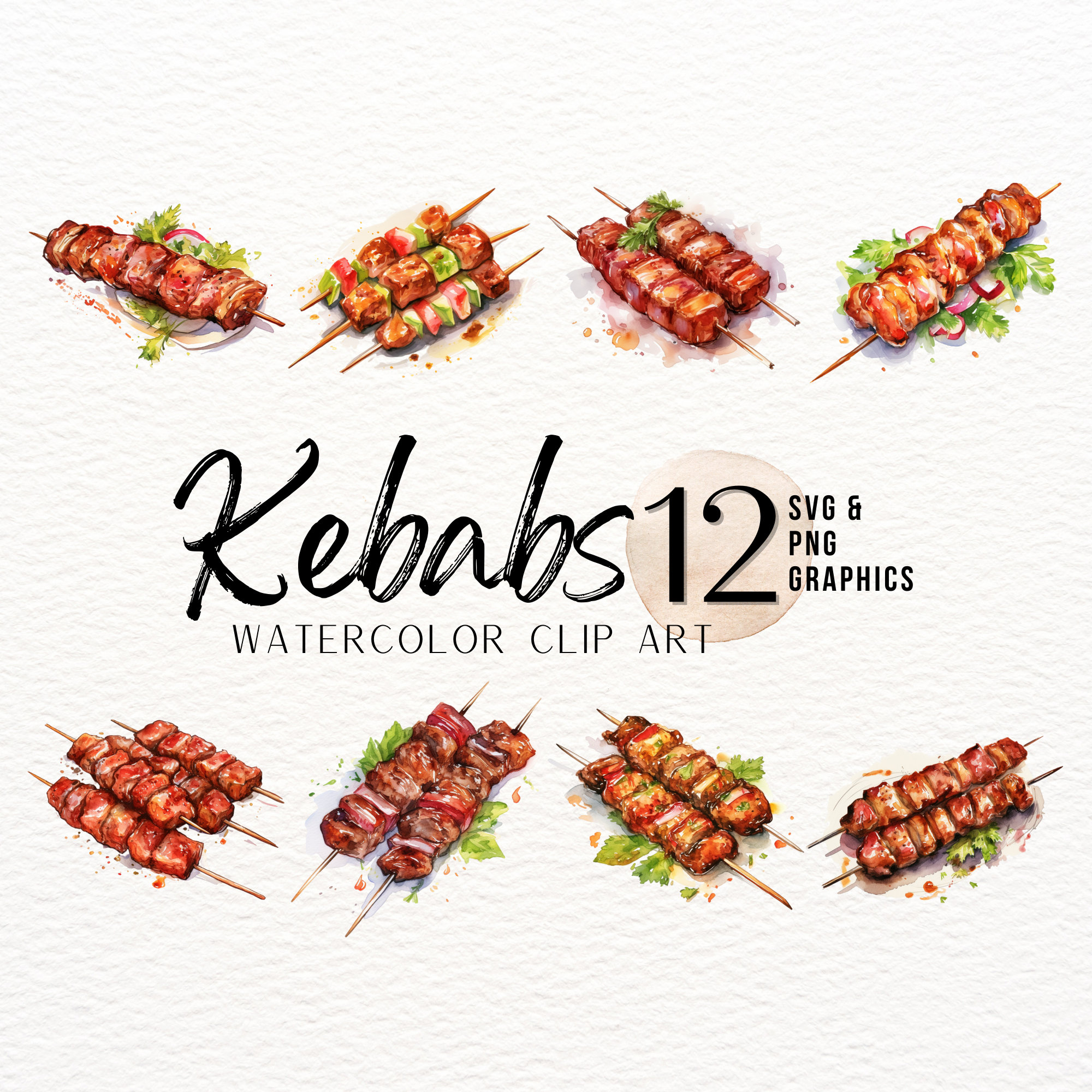 Kebab Watercolor Clipart Meat Kabob SVG Food PNG - Etsy