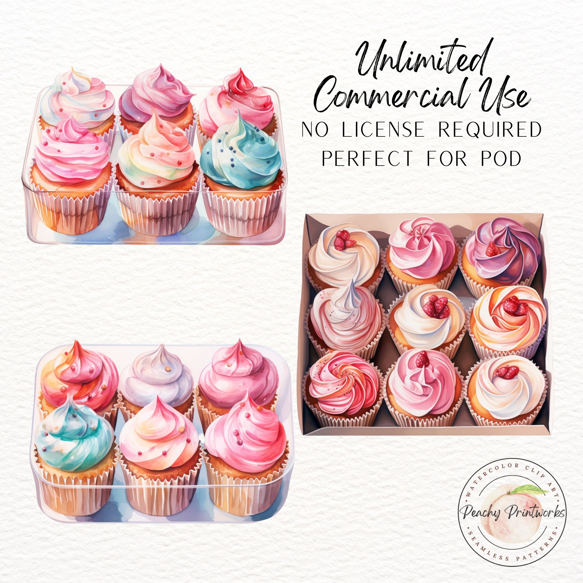 Cupcake Watercolor Clipart Bundle Cake SVG Dessert Clipart - Etsy