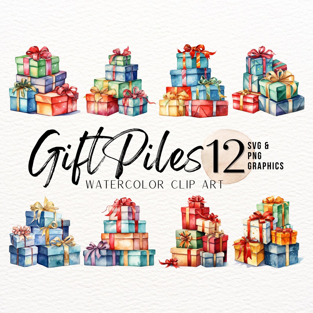 Piles of Gifts Watercolor Clipart Bundle | Presents PNG Graphic ...