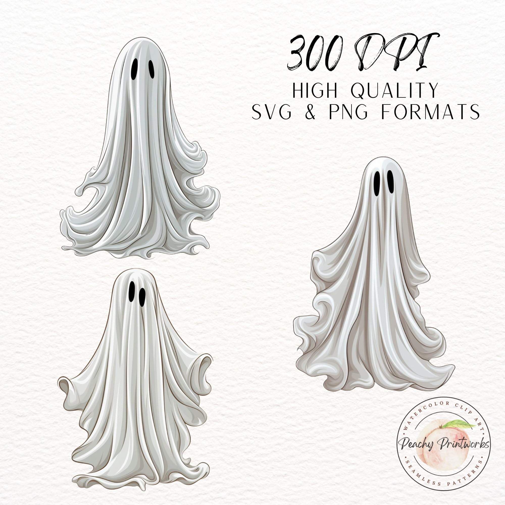 Retro Ghost Clipart Bundle Retro Halloween PNG Line Art - Etsy