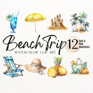 Beach Watercolor Clipart Bundle | Beach Trip Junk Journal | Vacation ...