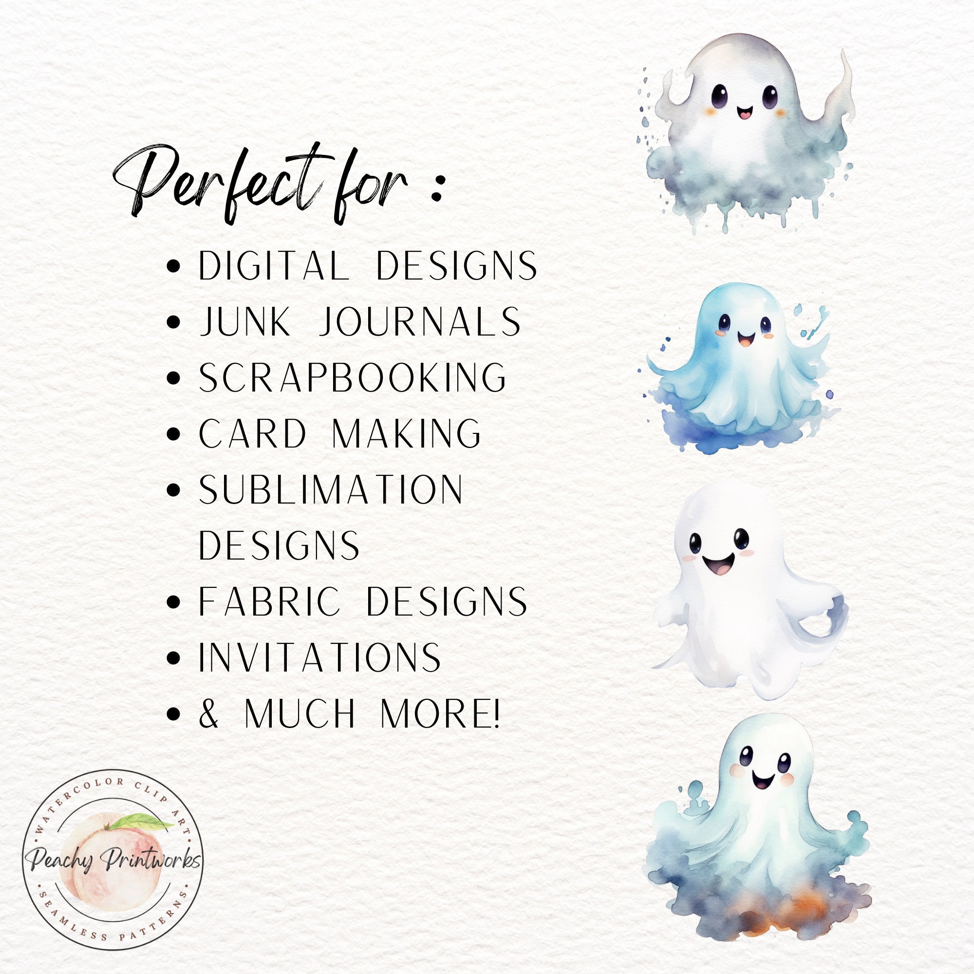 Ghost Watercolor Clipart Bundle Cute Ghost PNG Happy - Etsy