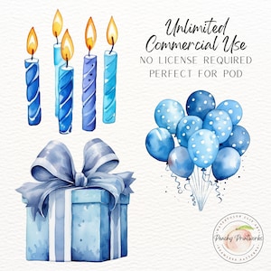 Blue Birthday Watercolor Clipart Bundle | Blue Cake PNG | Tiered Blue ...