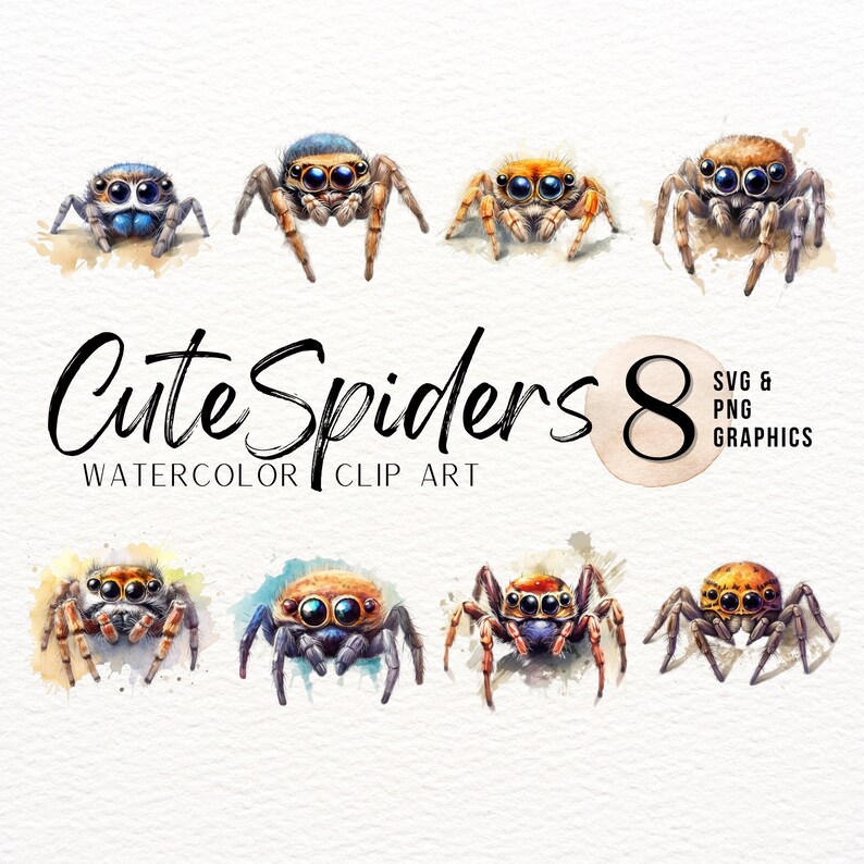 Spider Watercolor Clipart Bundle Cute Bug PNG Happy Halloween SVG ...