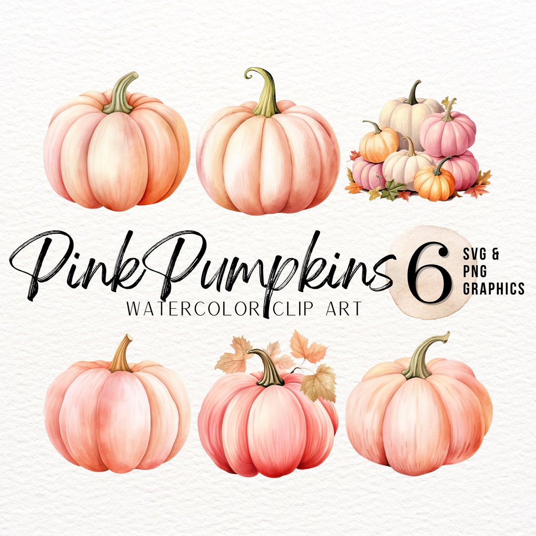 Pink Pumpkin Watercolor Clipart Bundle | Neutral Fall Cream Pumpkin PNG ...