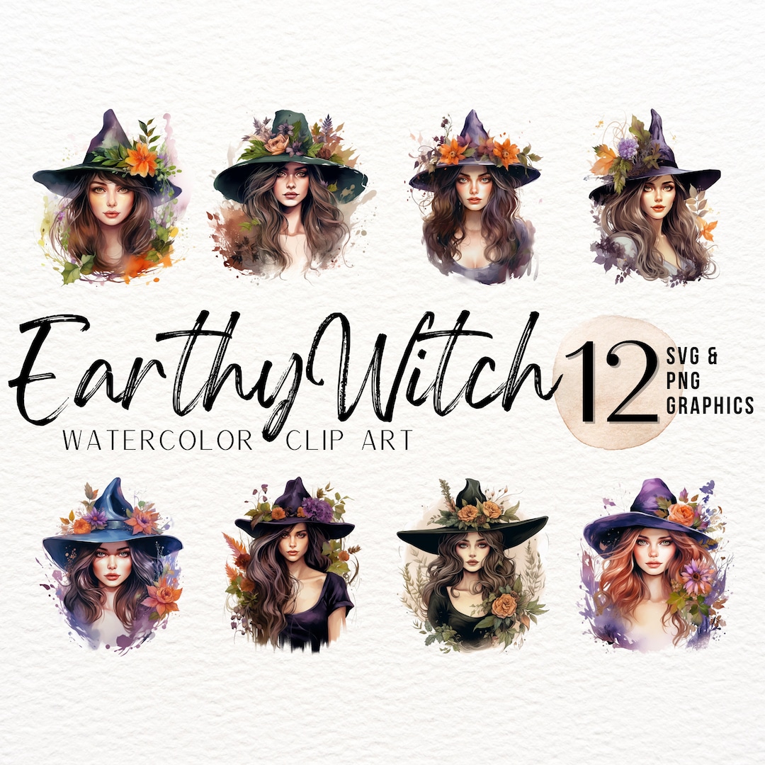 Earthy Witch Watercolor Clipart Bundle | Magic Spell PNG | Halloween ...