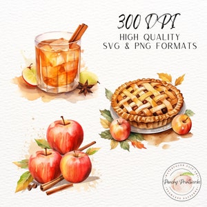 Fall Apple Watercolor Clipart Bundle | Autumn PNG | Apple Pie SVG ...