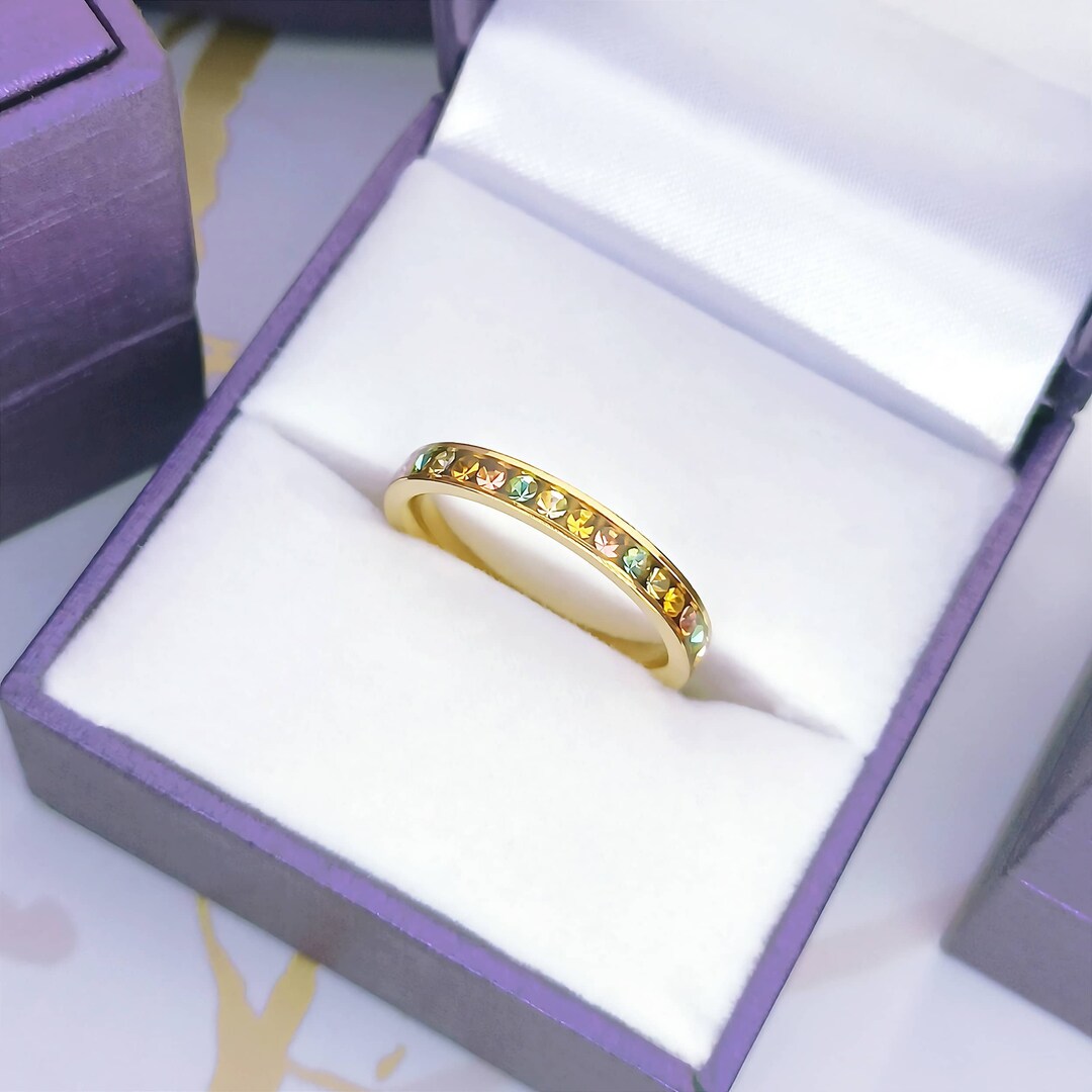 Rainbow Crystal Gold Ring – Pride-inspired Dainty Sparkle Band ...