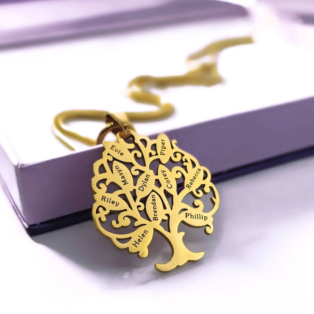 Personalised Family Tree Necklace – Custom Engraved Name Pendant ...