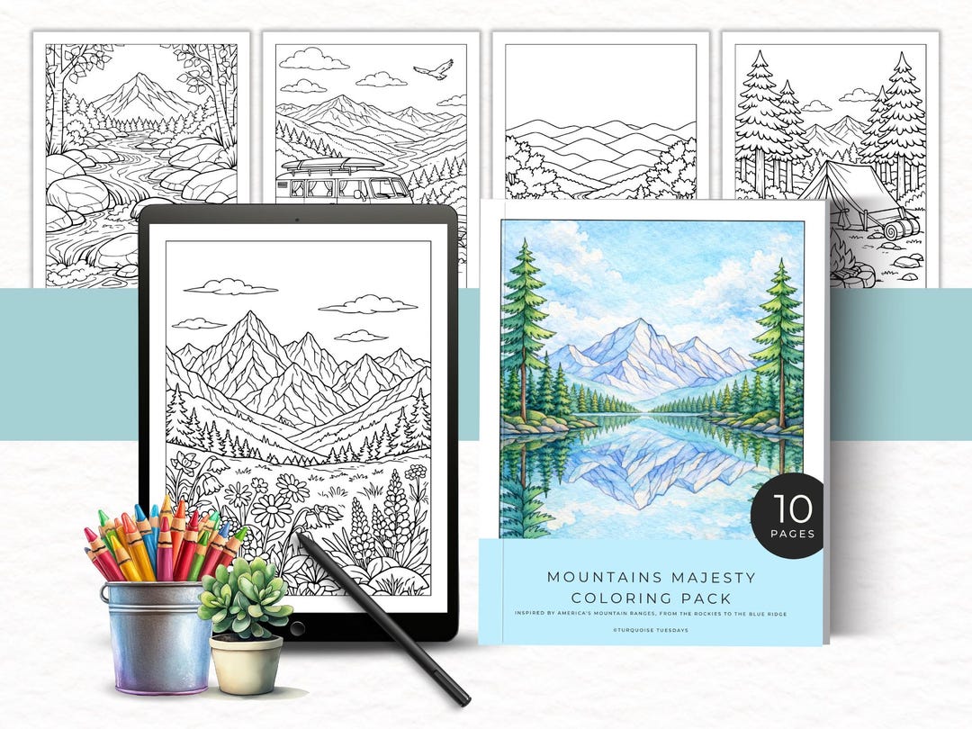 Mountain Landscape Coloring Pages Printable, Mountains Majesty Coloring ...