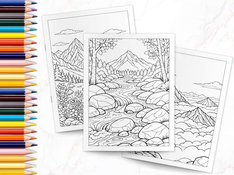 Mountain Landscape Coloring Pages Printable, Mountains Majesty Coloring ...