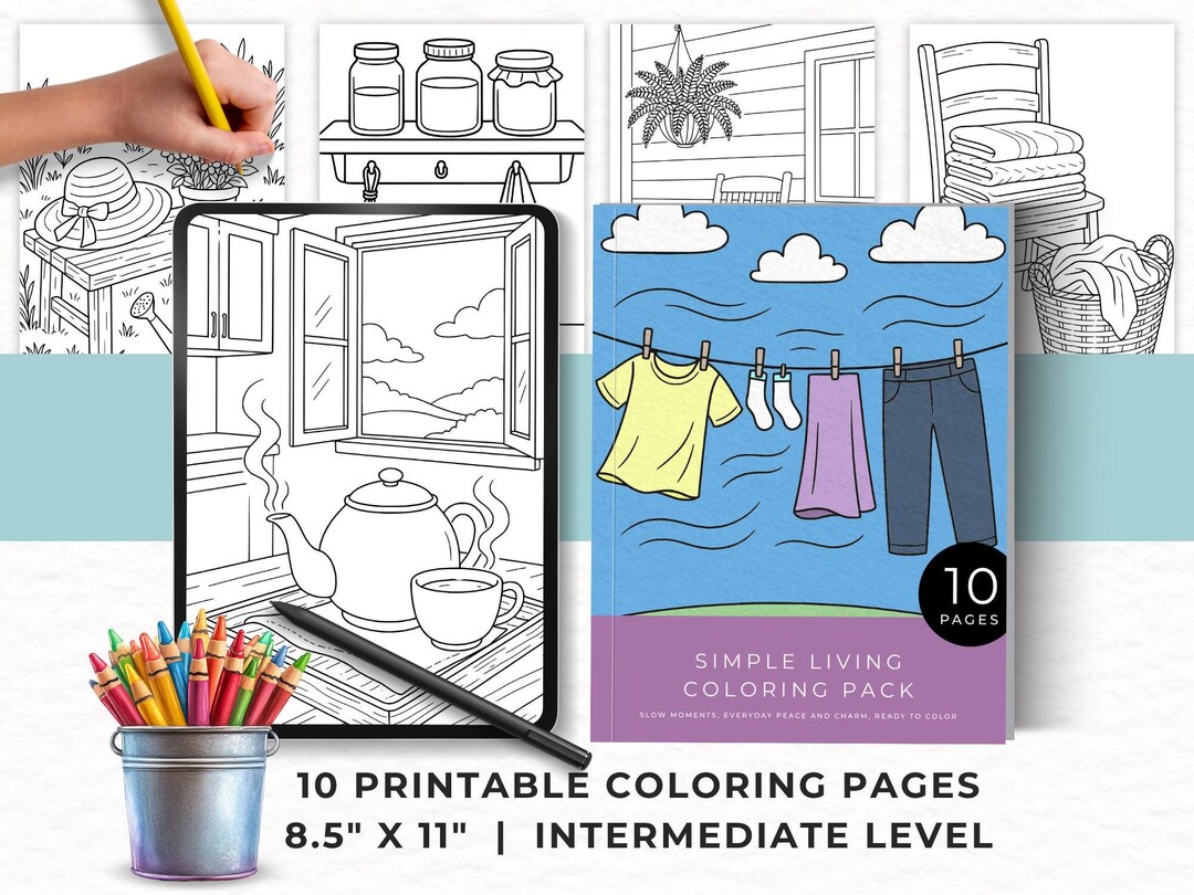 Simple Living Coloring Book, Cozy Homestead Printable Pack to Color ...
