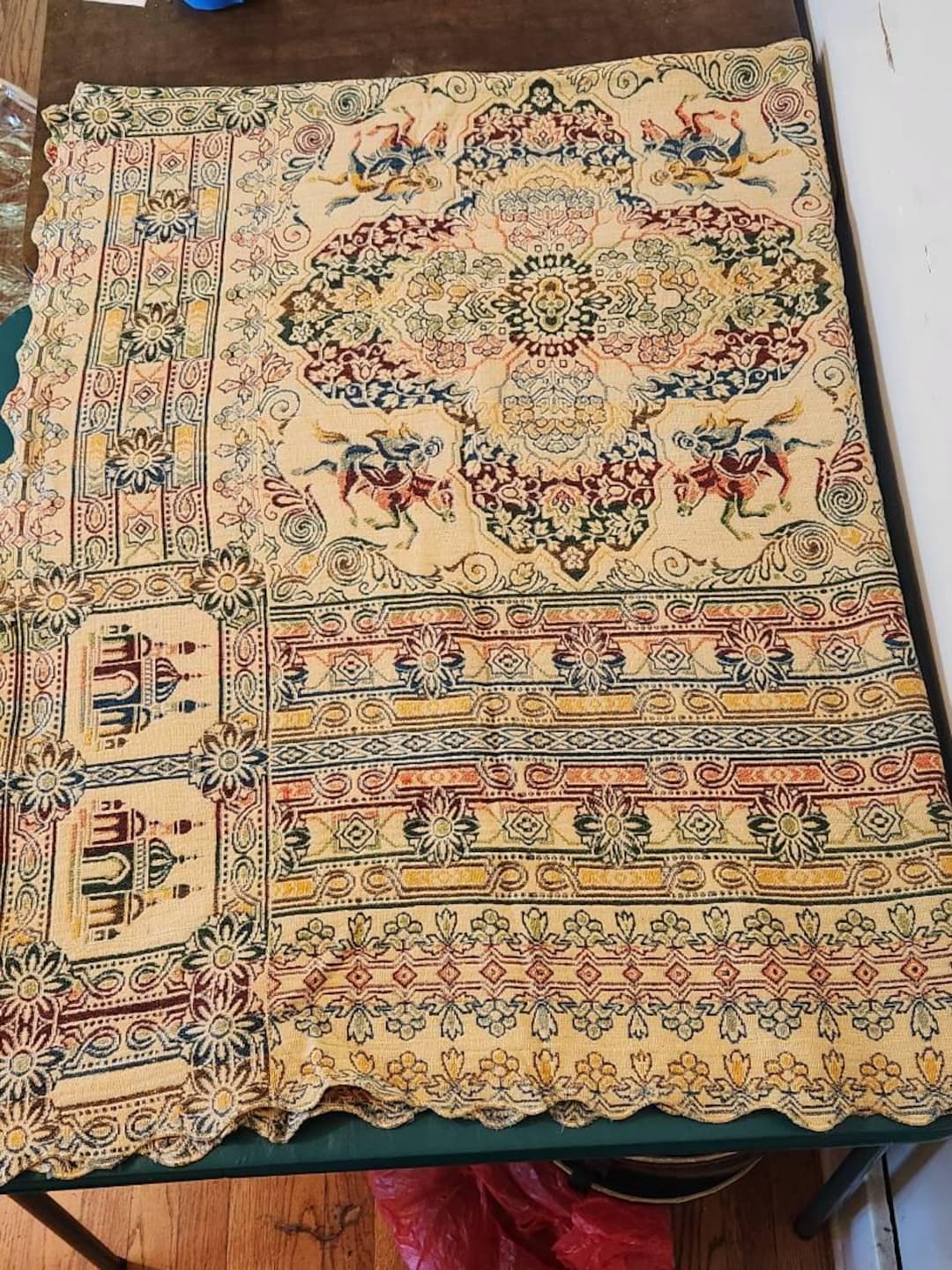 RARE Asian Embroidered Silk Afghan Scarf Blanket Table Cloth 62" X 84 ...