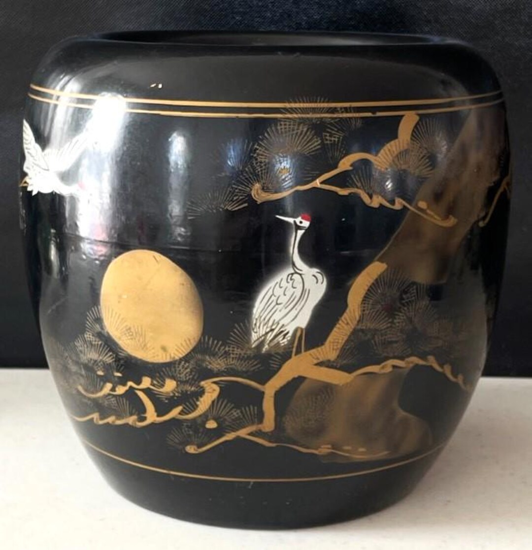 Japanese Antique Fire Bowl Pot Black & Handpainted Vintage Used 10" - Etsy