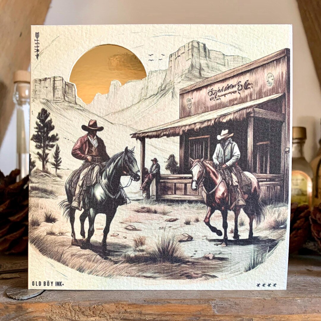 Handmade Western Cowboys Birthday / Greetings Card - off White & Gold ...