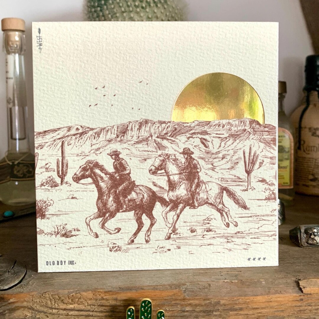 Western Cowboys Handmade Birthday / Greetings Card - White & Gold - Etsy