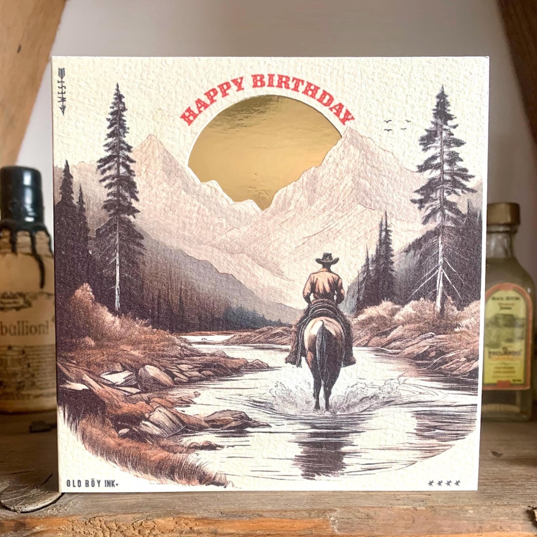 Handmade Happy Birthday Western Card - off White Gold - Etsy