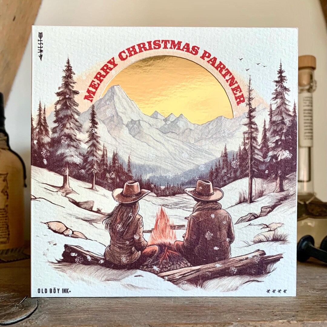 Handmade Western Merry Christmas Partner Card - off White & Gold - Etsy UK