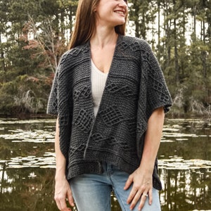 RUANA CROCHET PATTERN - Western Split Wrap Ruana Cardigan With Cables ...