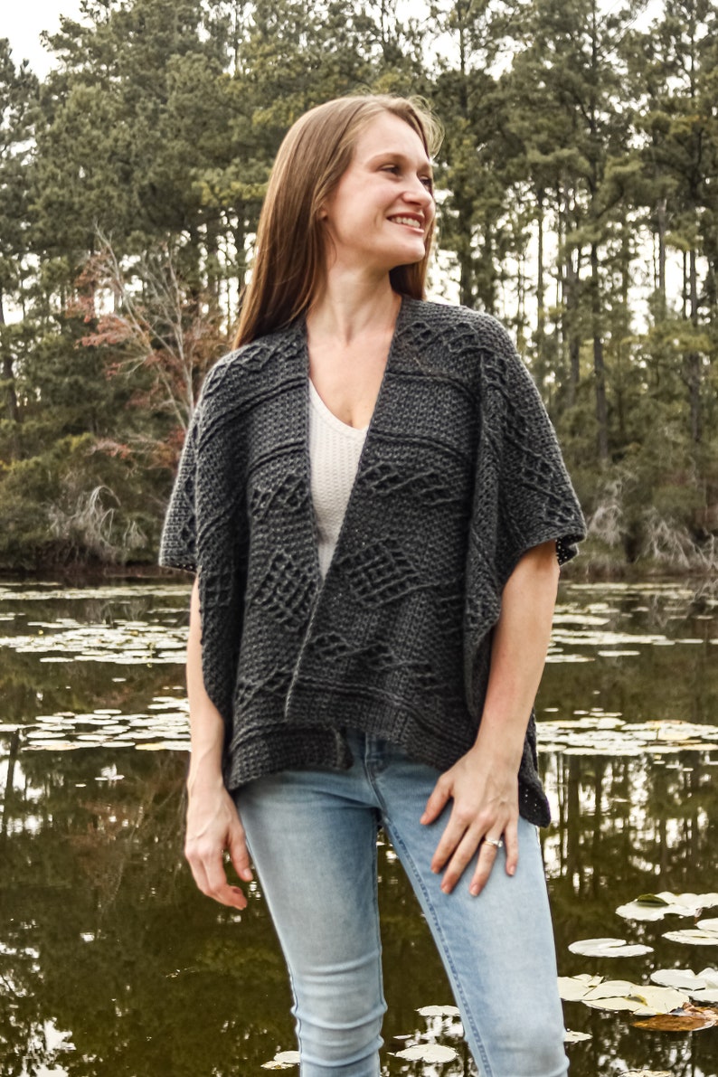 RUANA CROCHET PATTERN - Western Split Wrap Ruana Cardigan With Cables ...