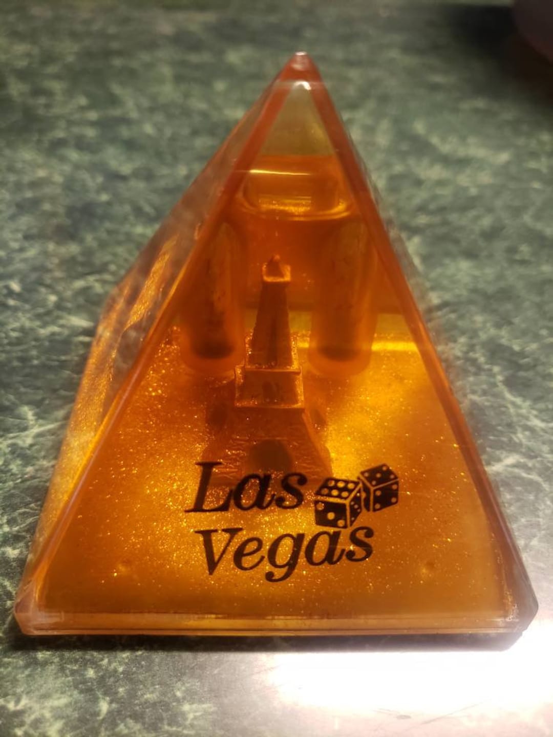 Las Vegas Pyramid Pen Holder Paper Weight Eiffel Tower in Plastic Globe ...