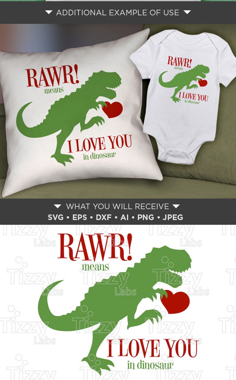 RAWR Means I Love You In Dinosaur Svg Valentines Dinosaur | Etsy