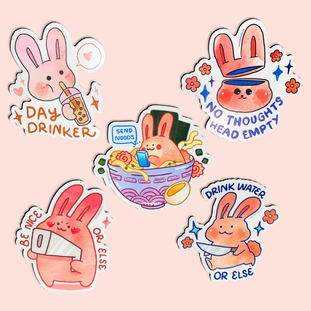Bunny Bliss Sticker Pack Cute Vinyl Decals for Laptops & Water Bottles ...