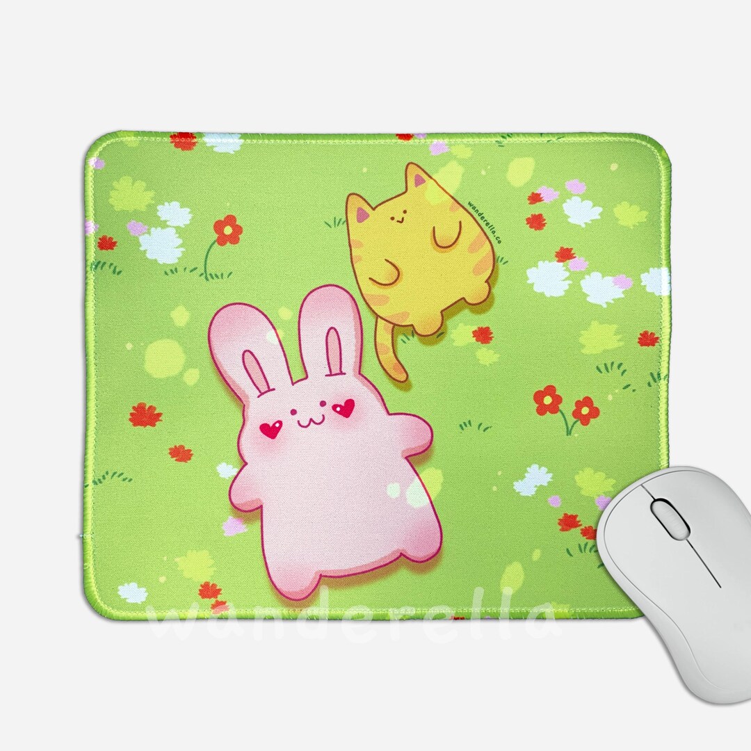 Cloud Watching Bunny & Cat Mouse Pad | Cute Desk Mat | Gaming Mouse Pad ...