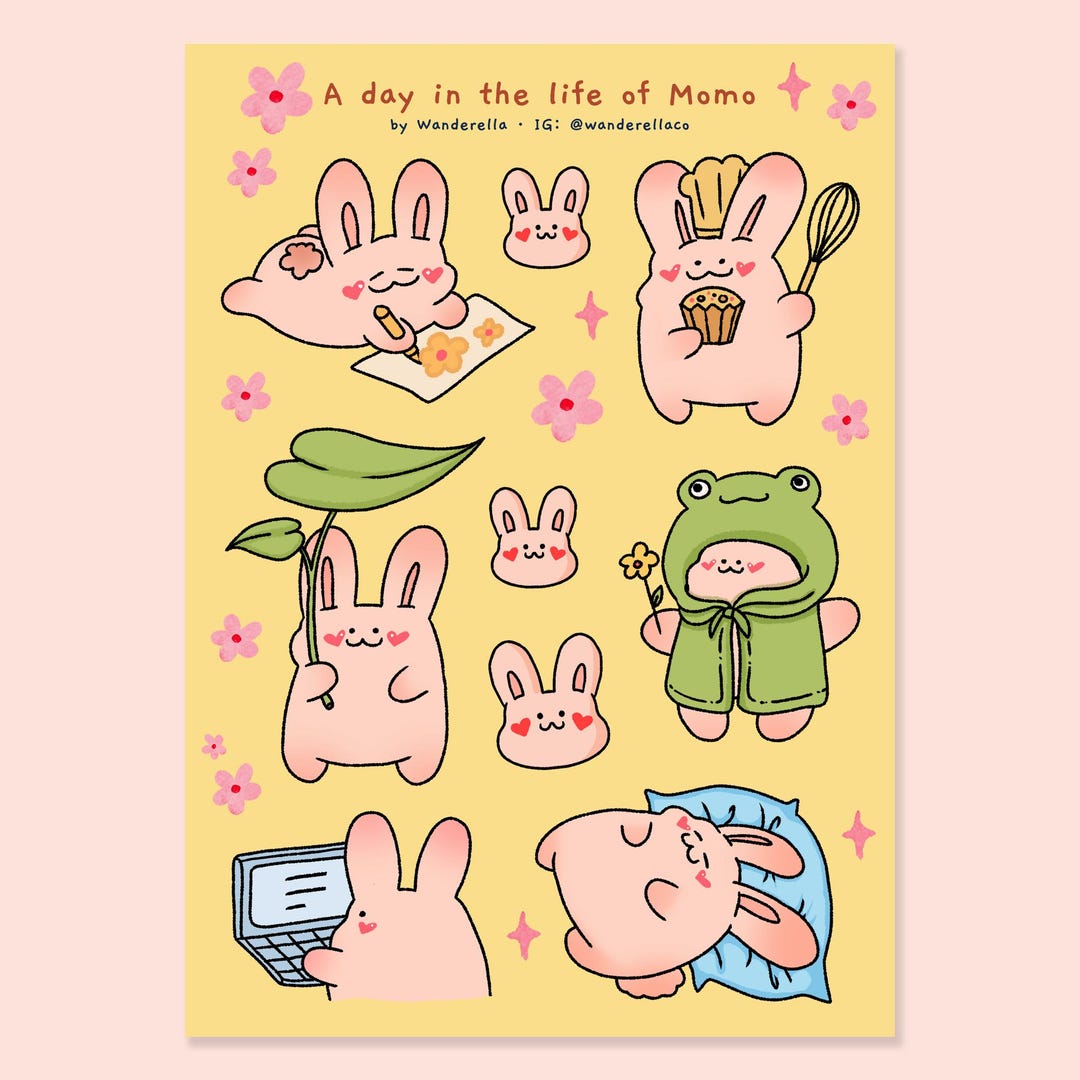 A Day in the Life of Momo Sticker Sheet | Cute Vinyl Decals for Laptop ...