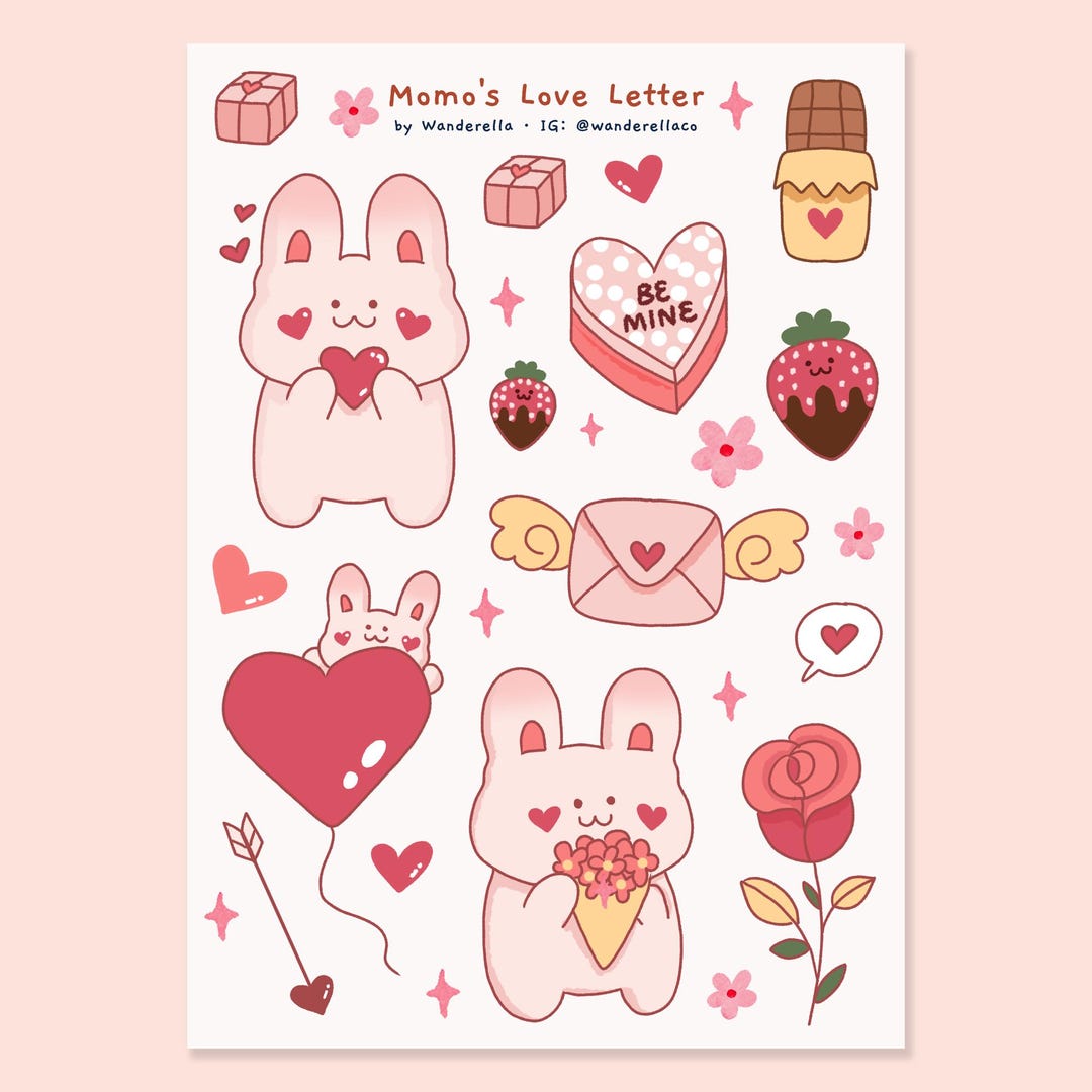 Momo's Love Letter Sticker Sheet | Cute Vinyl Decals for Laptop & Water ...