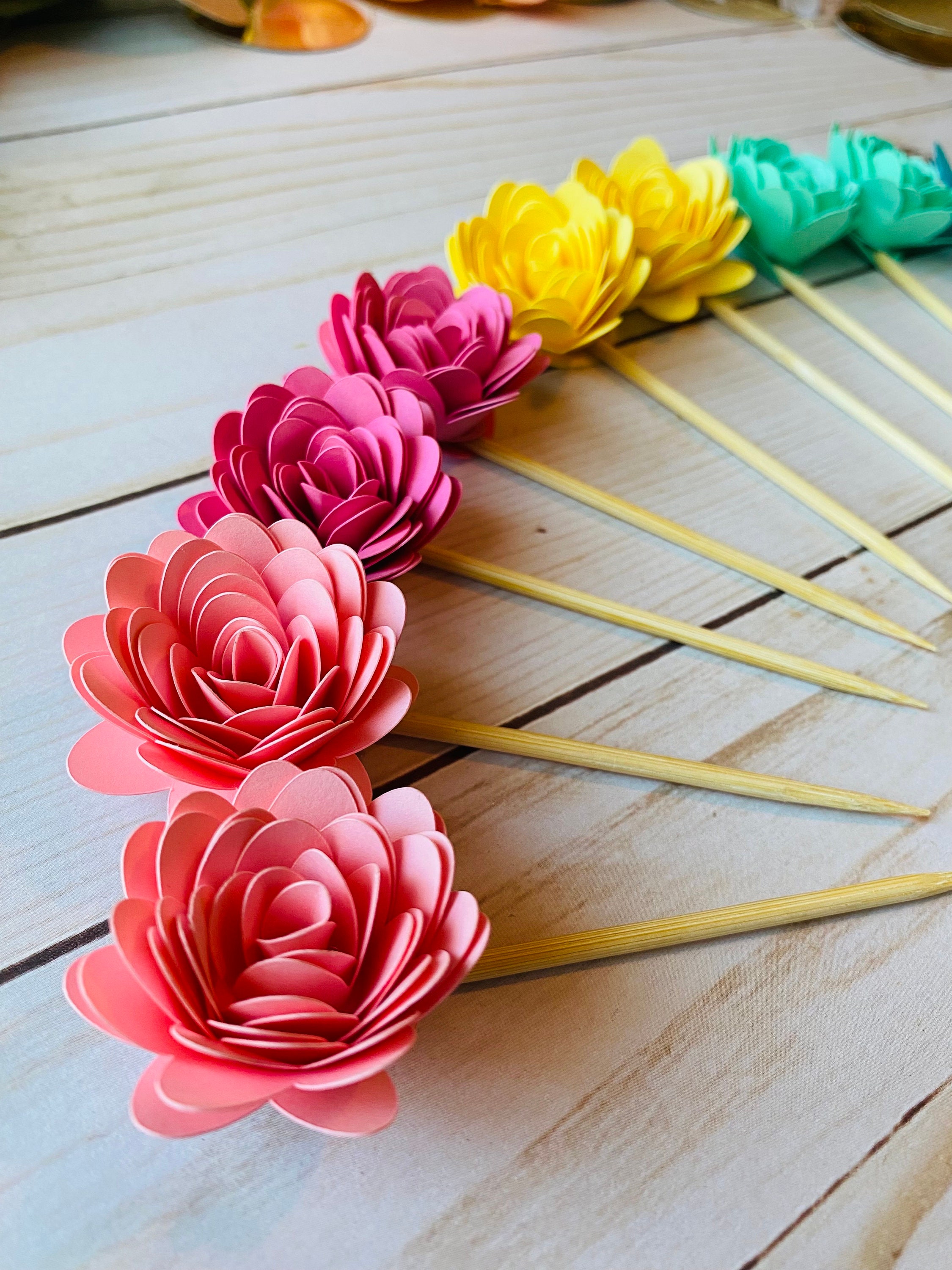 Rainbow Starburst Flower Cupcake Toppers | Cardstock Party Decorations ...