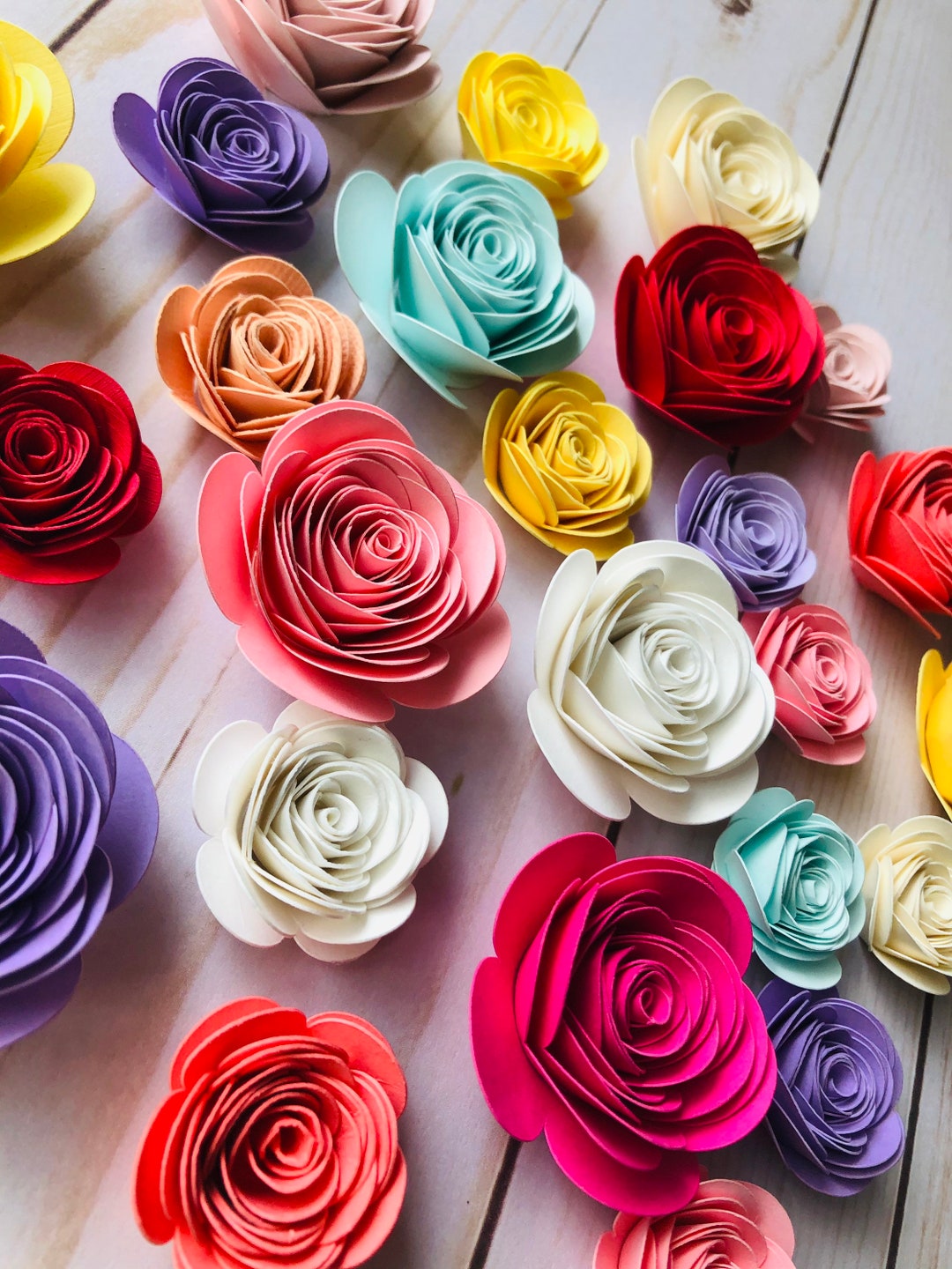 Party Table Confetti, Roses, Rolled Paper Flowers, Floral Confetti ...