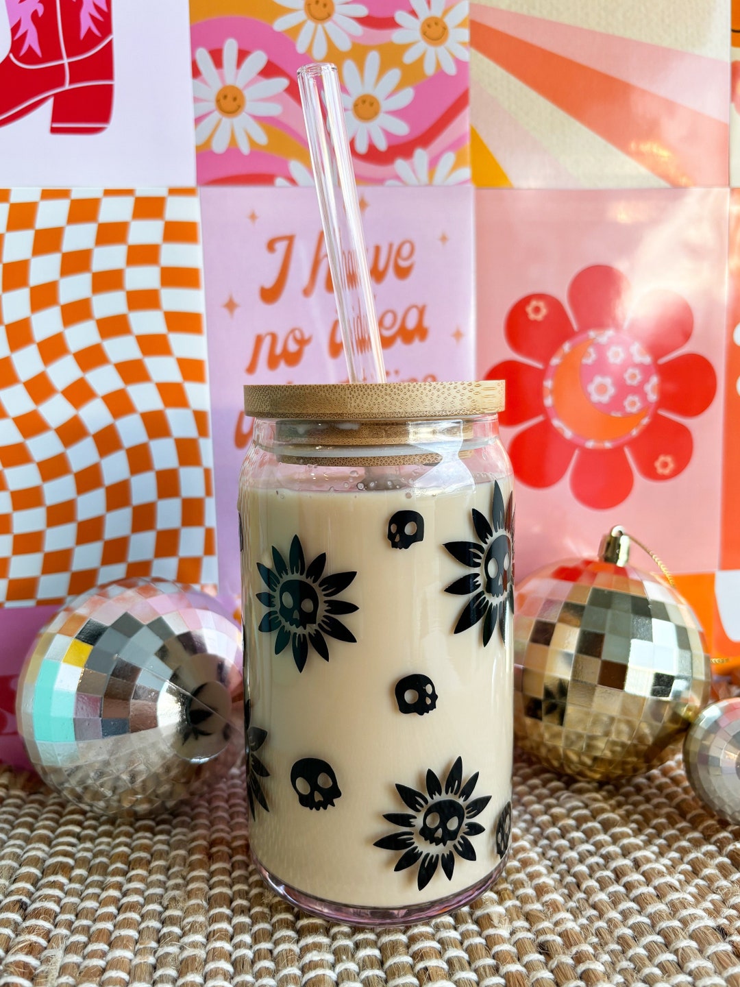 Goth Cup | Skull Flower Soda Can Glass | Iced Coffee Glass | Skull Iced ...