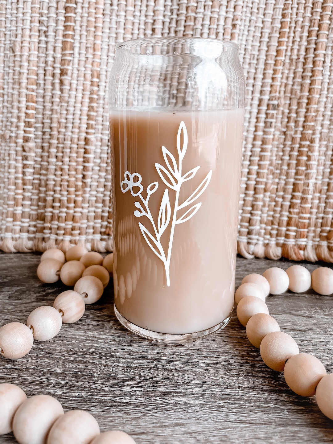 Simple Wildflower Boho Iced Coffee Glass, Aesthetic Glass, Gift, Retro ...