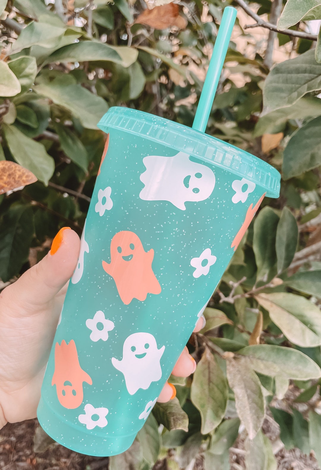Teal Glitter Retro Ghost Venti Cold Cup | Halloween Cup | Ghost Gift ...