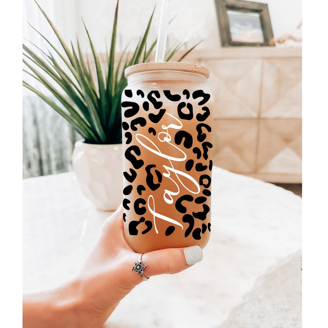 Personalized Leopard Print Iced Coffee Cup: 20oz Beer Can Glass - Etsy