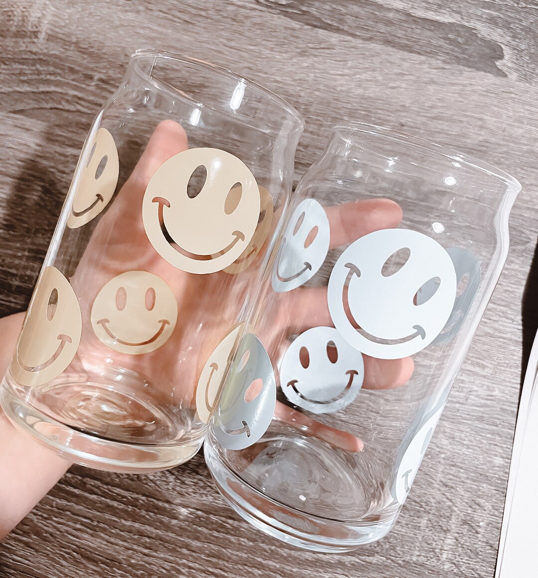 Smiley Face Retro Happy Glass, Aesthetic Glass, Iced Coffee Glass ...