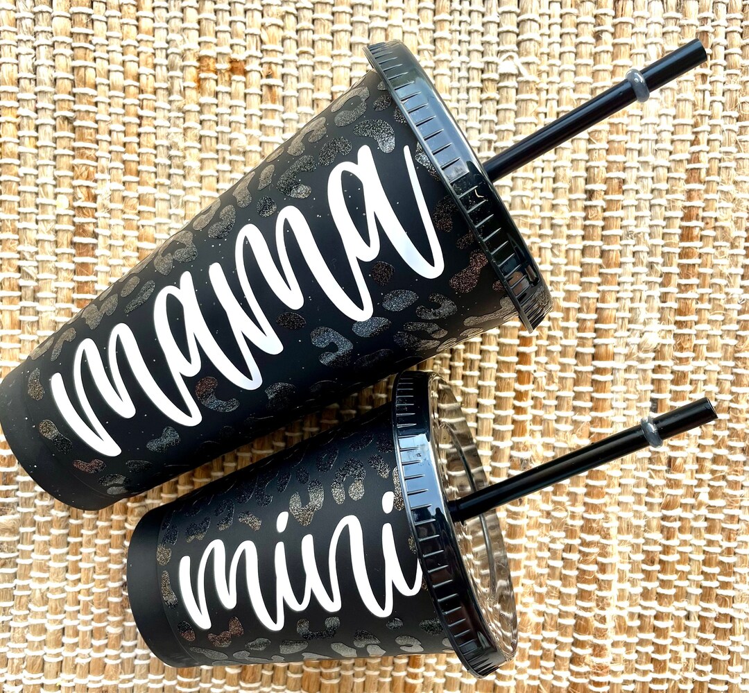 Glitter Leopard Mama Mini Cold Cup Set: Personalized Mom & Me Iced ...