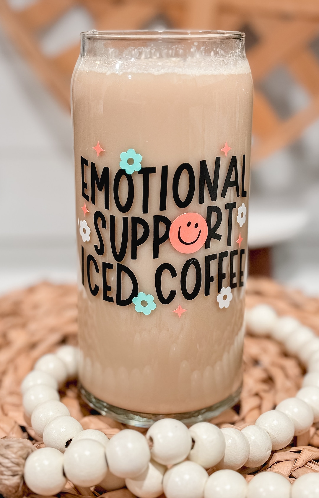 Emotional Support Smiley Iced Coffee Glass, Mental Health Matters ...